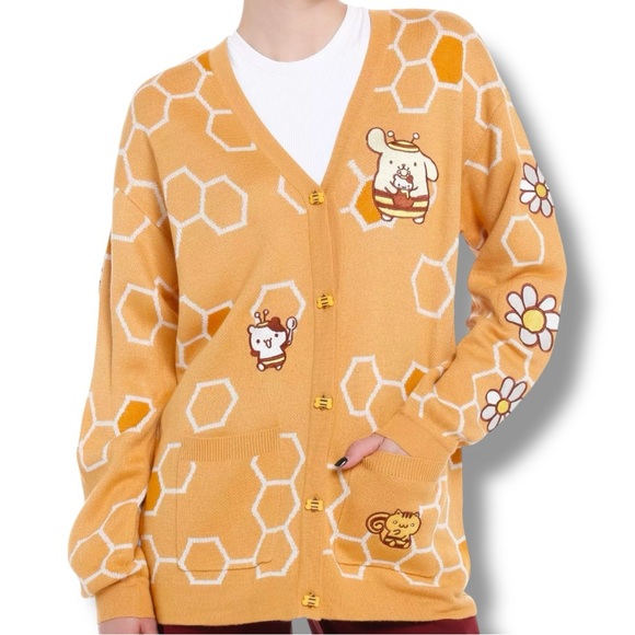Sanrio | Sweaters | Sanrio Pompompurin And Friends Honeycomb Cardigan ...